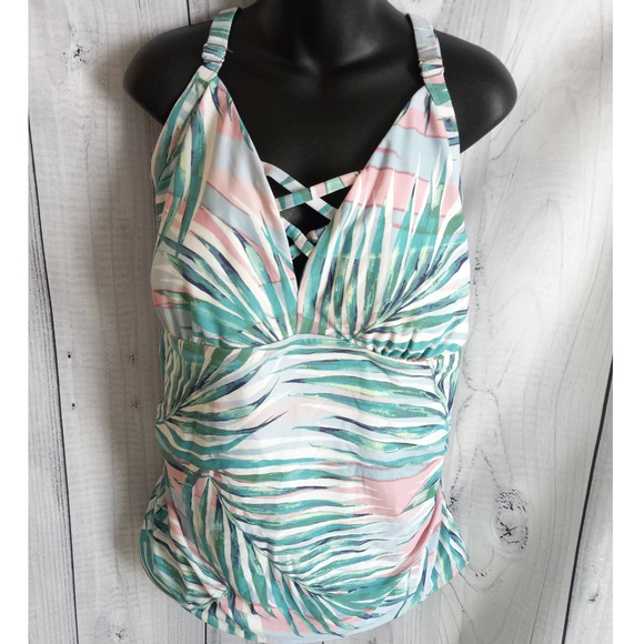 Aqua Couture | Swim | Aqua Couture Tropical Palm Strappy Tankini Top ...